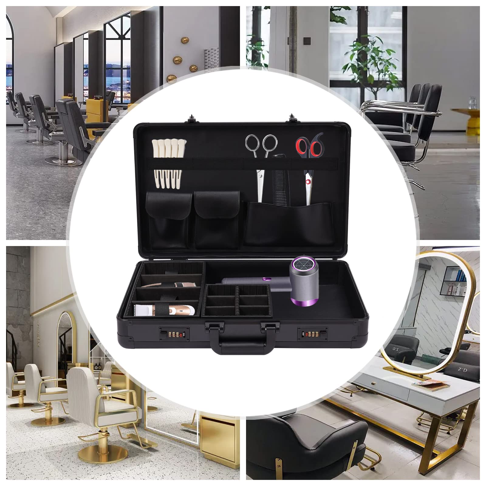 Barber Carrying Case,Professional Stylist Tool Carry Case,Salon Hair Cutting Grooming Kit Storage Organizer with Handle and Secure Numlock for Clippers, Scissors, Barber Supplies