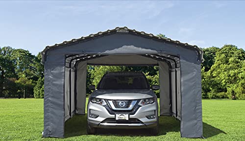 Arrow Sheds Amazon Exclusive 12' x 20' x 7' 29-Gauge Carport with Galvanized Steel Roof Panels and Enclosure Kit, Charcoal