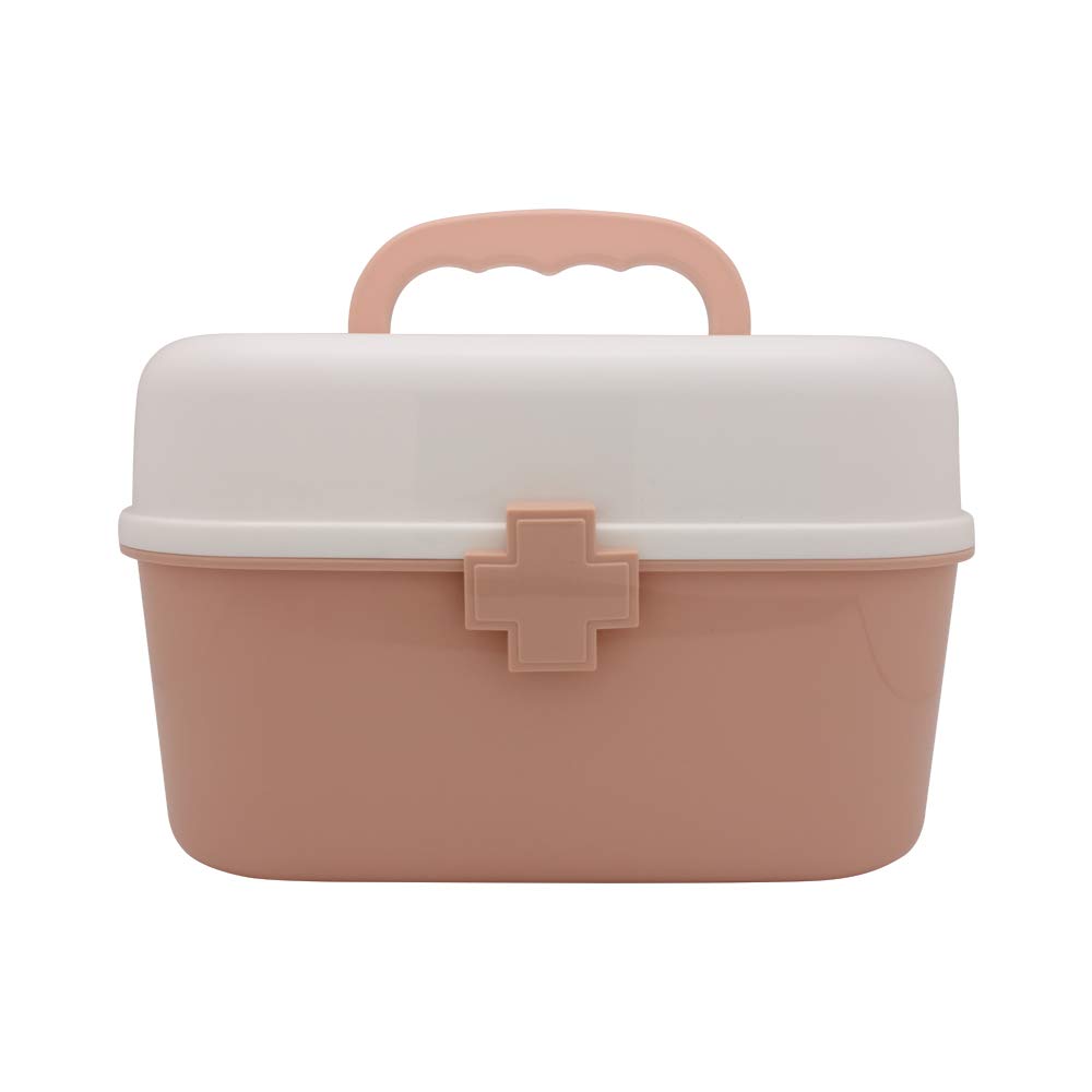 BangQiao Plastic First Aid Storage Box Container Bin with Removable Tray and Portable Handle, Family Emergency Medicine Kit Case Organizer, White&Gray