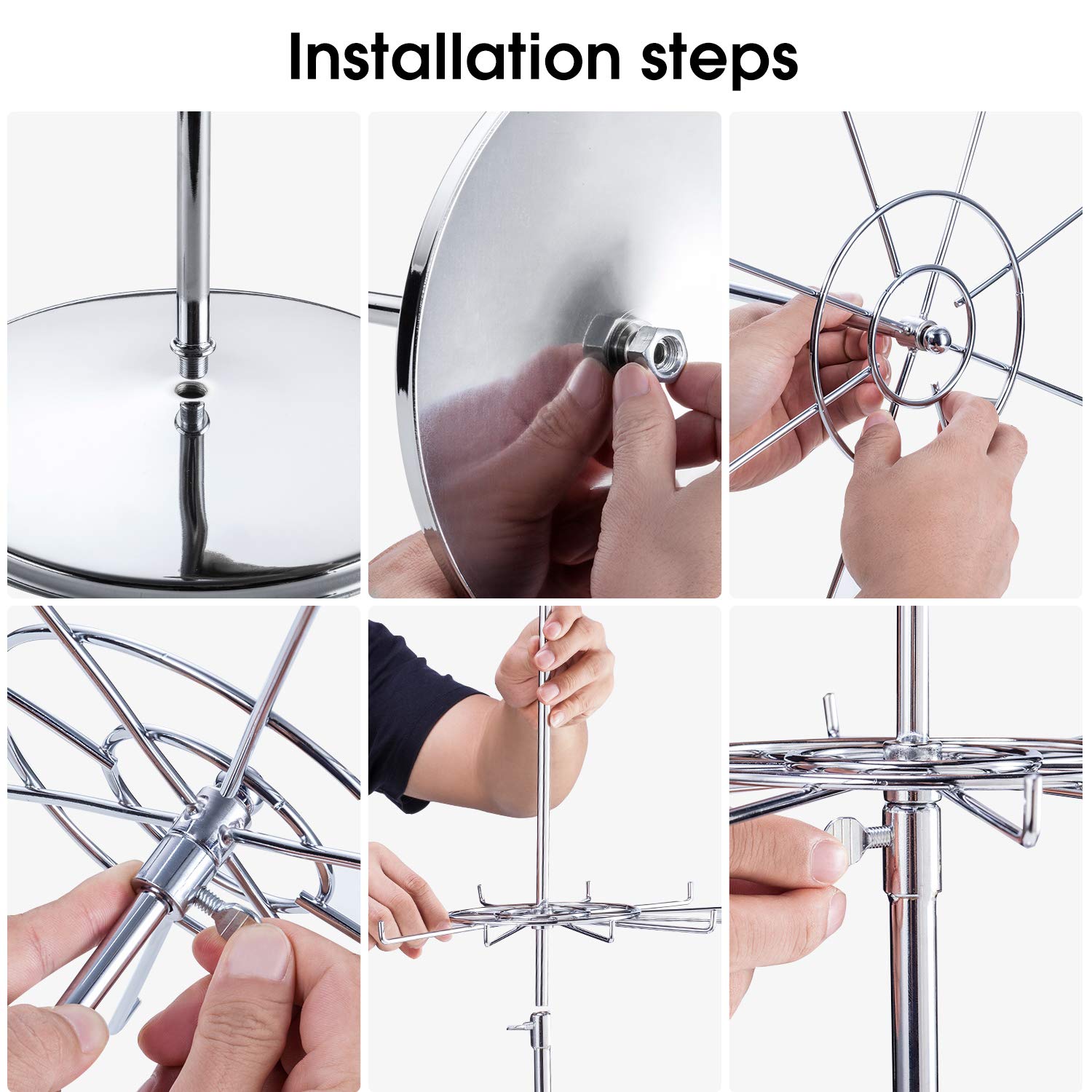 APL Display-Display Stand 3 Tier Jewelry Display Holder, Metal Necklace Display Stand, Adjustable Spinning Display Rack for Necklaces, Bracelets, Earrings, Ring
