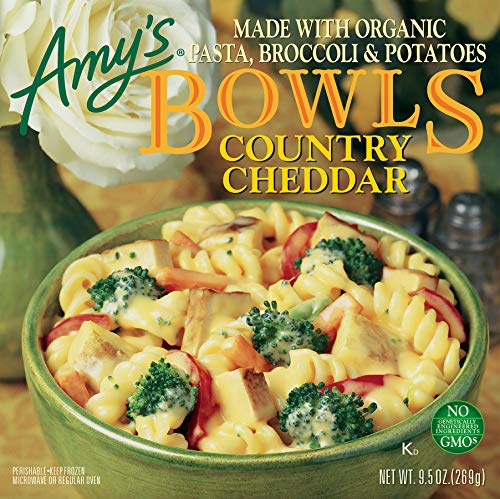 Amy's Frozen Meals, Country Cheddar Pasta Bowl, Made With Organic Pasta, Broccoli and Potatoes, Microwave Meals, 9.5 Oz