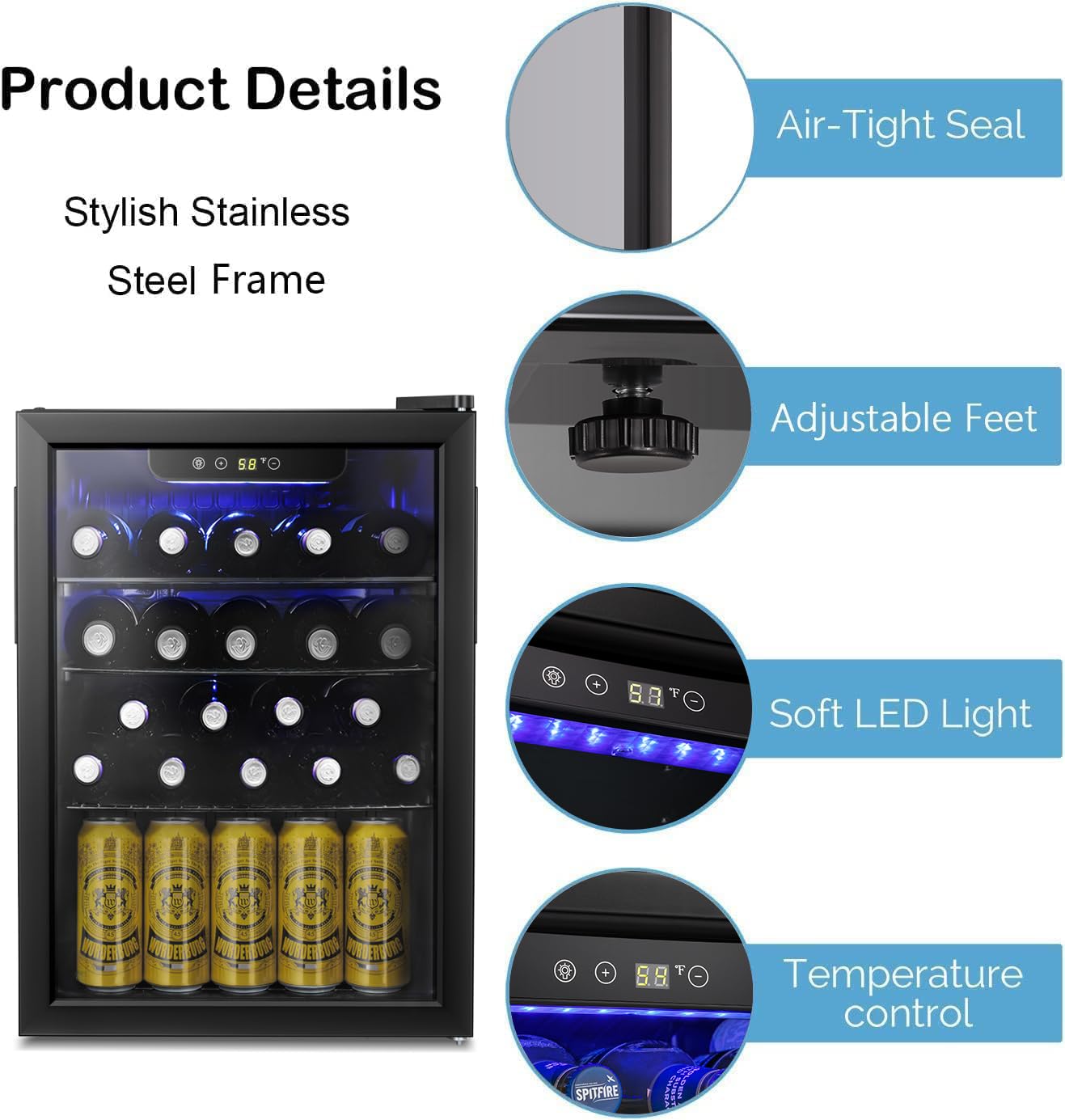 Antarctic Star 24 Bottle Wine Cooler/Cabinet Beverage Refrigerator Small Mini Wine Cellar Beer Soda Clear Glass Door Bar Fridge Quiet Operation Compressor Adjust Temp Control Freestanding, 2.4 Cu. ft…