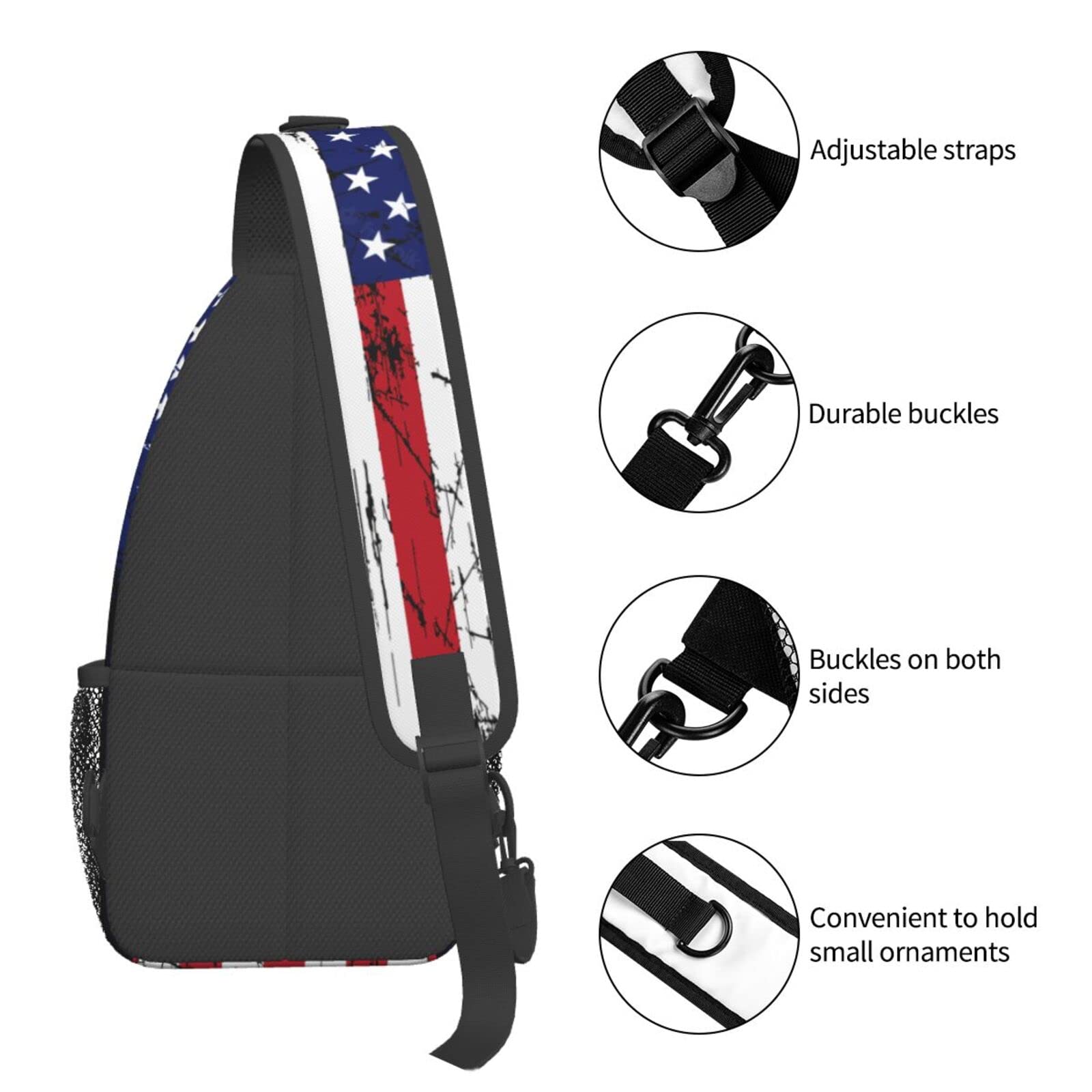American Flag Stars Stripes Sling Backpack Chest Bag Crossbody Shoulder Bag Travel Hiking Daypack For Men Women