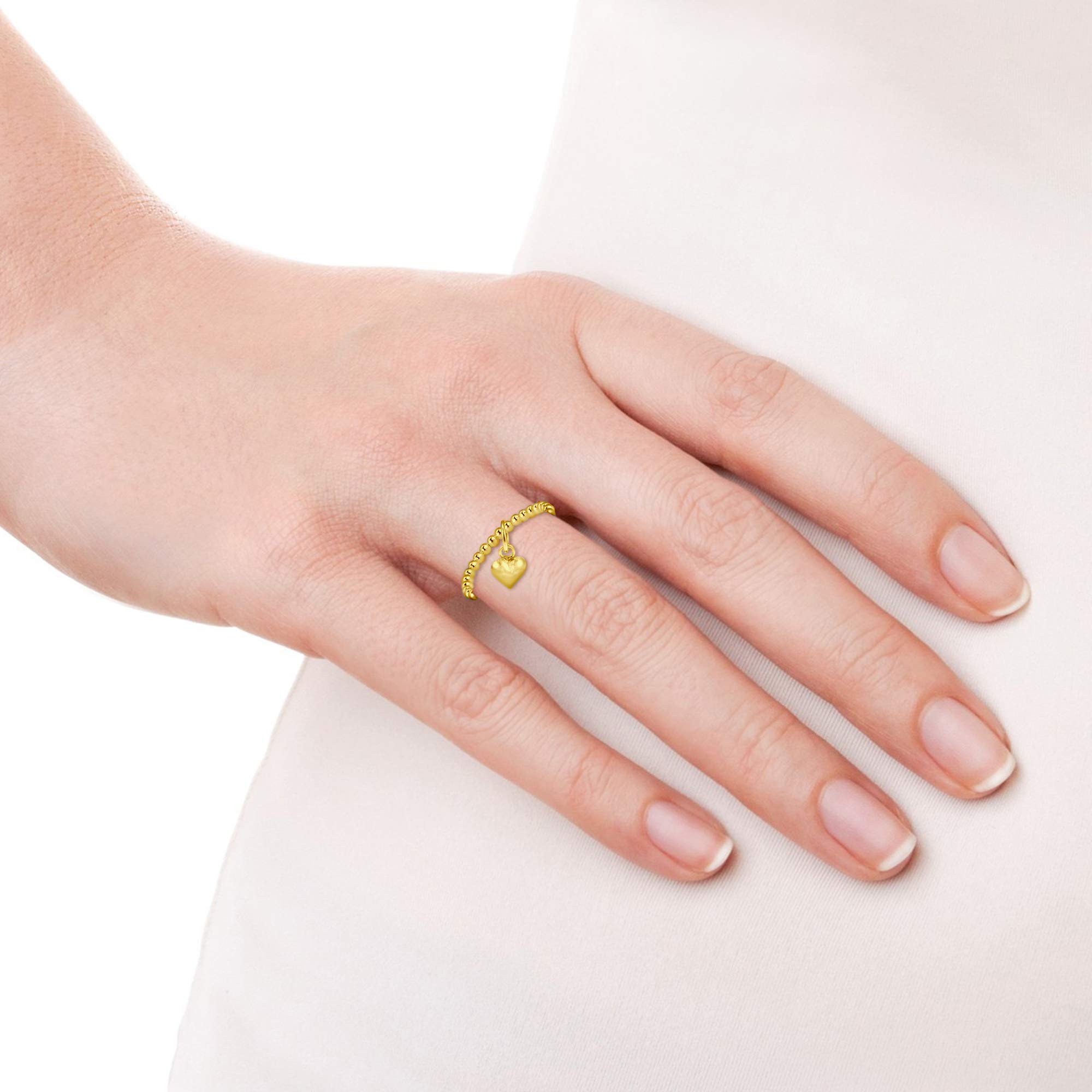 AeraVida Cute Dangle Heart Eternity Bead Ball Gold Plated Over .925 Sterling Silver Ring (7)
