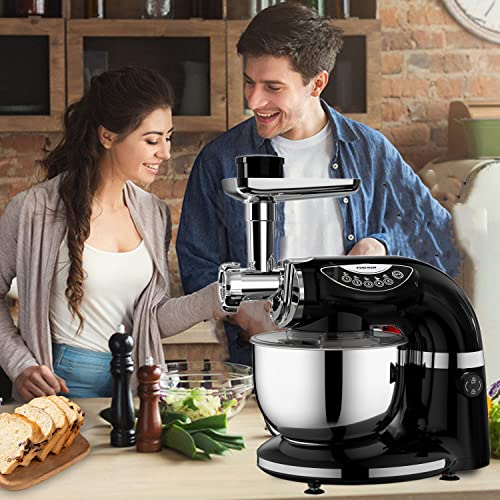 Aifeel Stand Mixer 8.5QT Bowl, 7 in 1 Multifunctional Kitchen Mixer with Dough Hook, Whisk, Beater, Meat Grinder,Pasta & Cookie Maker-Black