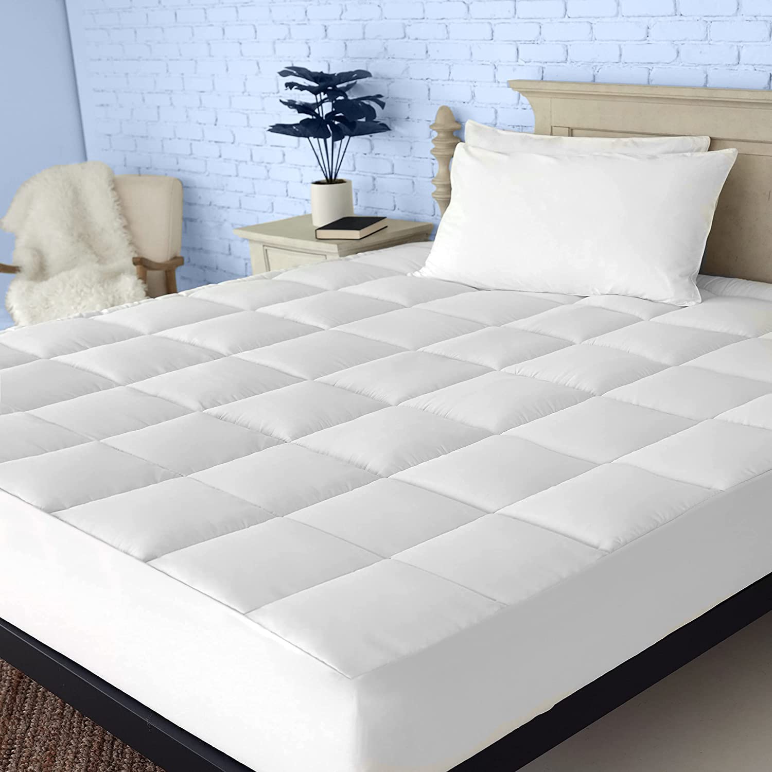 Delara 100% Waterproof 2 IN 1 Mattress Protector & Mattress Pad -Quilted Fitted Down Alternative Mattress Pad Cover, Waterproof Membrane, GOTS Certified Breathable Organic Cotton Shell 18" Deep Pocket