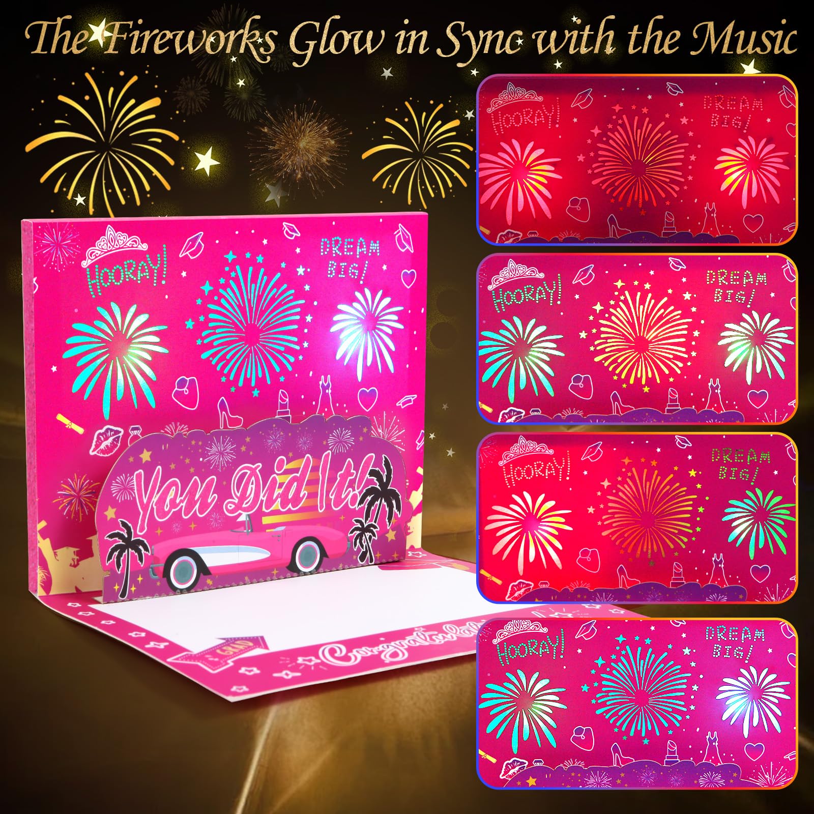 Graduation Cards 2024, Graduation Fireworks 3D Pop-Up Card - Congratulations High School, College, and Master's Degree, a Unique Personalized Graduation Card - Premium Black (Envelope Not Included)
