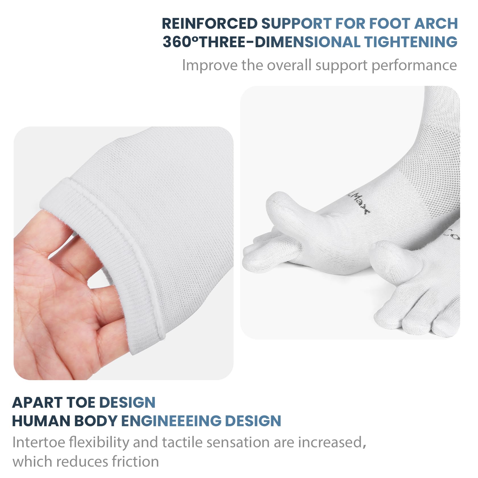 aomagic Men & Women's Five Toe Socks for running hiking,Athletic 5 Toe Socks Lightweight Breathable-Value 3 Packs-White, Medium