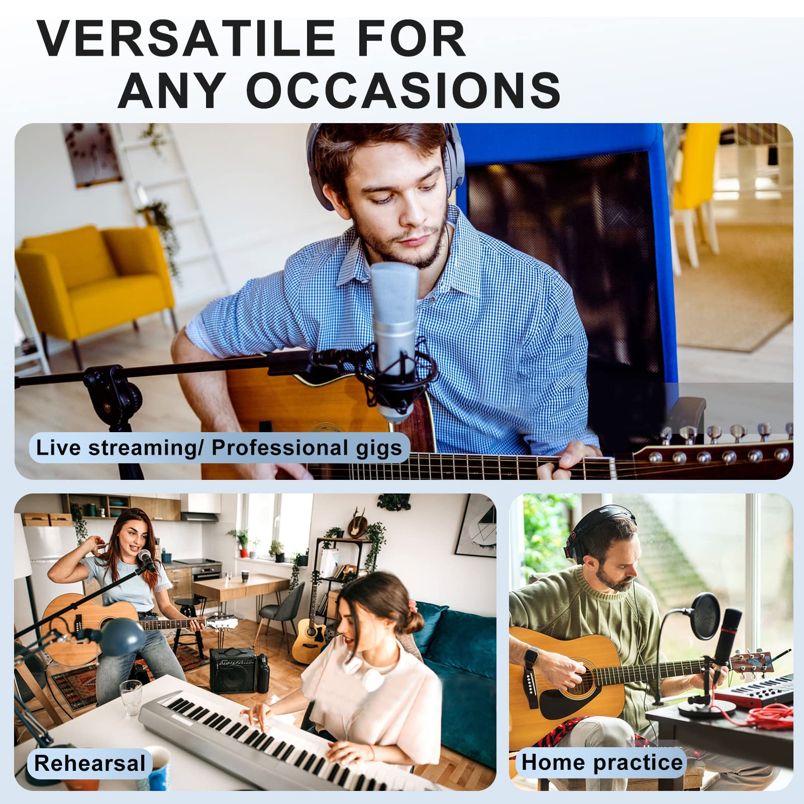 Acoustic Guitar Amplifier, 40 Watt Portable Rechargeable Acoustic Electric Amp for Guitar, Keyboard with Bluetooth, 3 Channel, 2 Band EQ, Reverb, Black