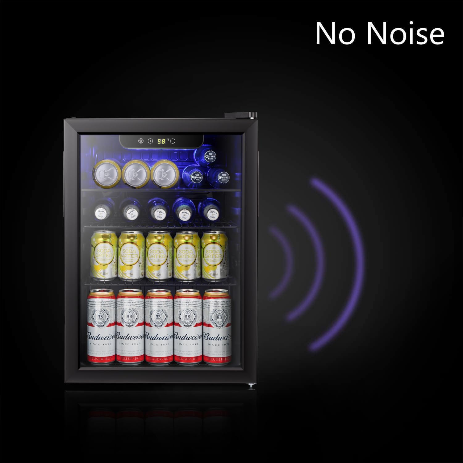 Antarctic Star Beverage Refrigerator Cooler-85 Can Mini Fridge Glass Door for Soda Beer Wine Stainless Steel Glass Door Small Drink Dispenser Digital Display for Home, Office Bar,2.4cu.ft