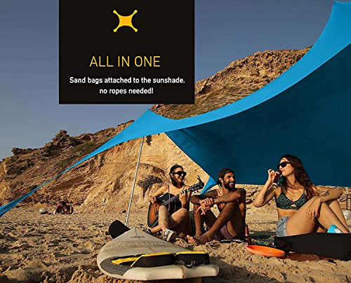 Beach Shade Sun Shelter by Skybed with Built-in Sand Bags - Lightweight, Durable, Small Pack Size - Fits in Carry-On Luggage - Easy, Simple Setup (Extra Large (9'x9' - 90" Poles), Hawaiian Blue)
