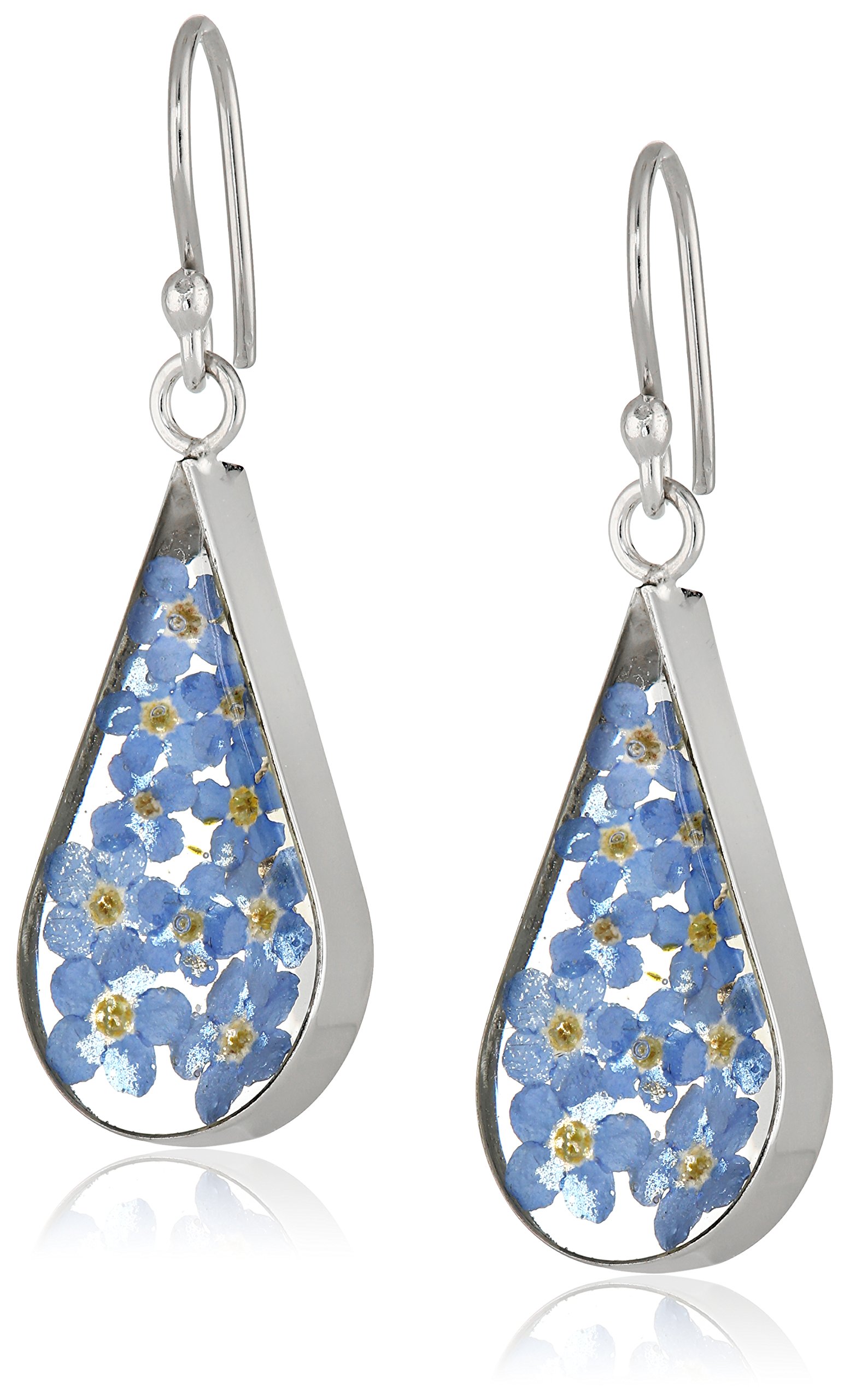 Amazon Essentials Sterling Silver Blue Pressed Flower Teardrop Earrings (previously Amazon Collection)