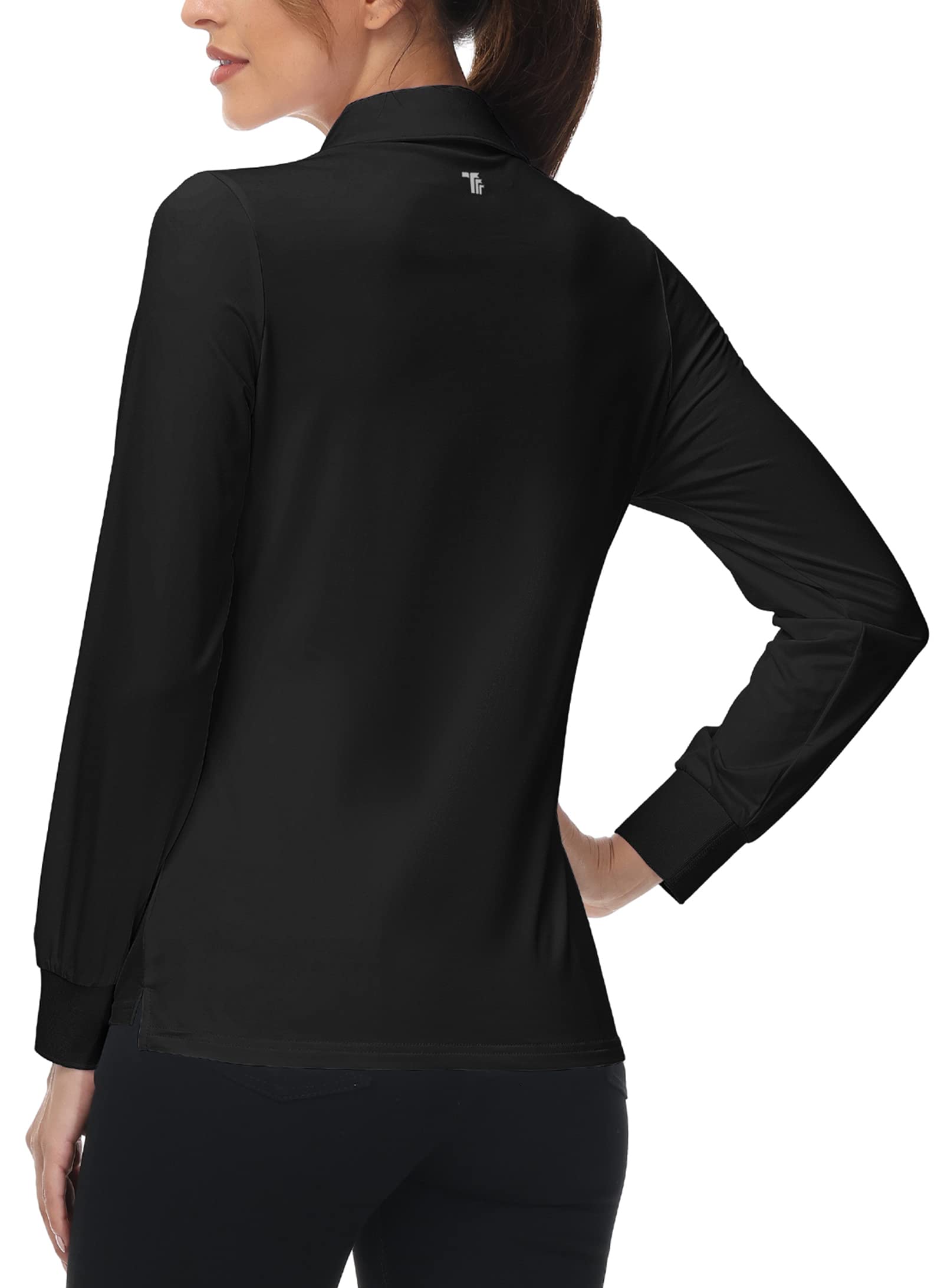 BASUDAM Women's Golf Polo Shirts Long Sleeve Brushed Lining Casual Sports T-Shirts Black XL