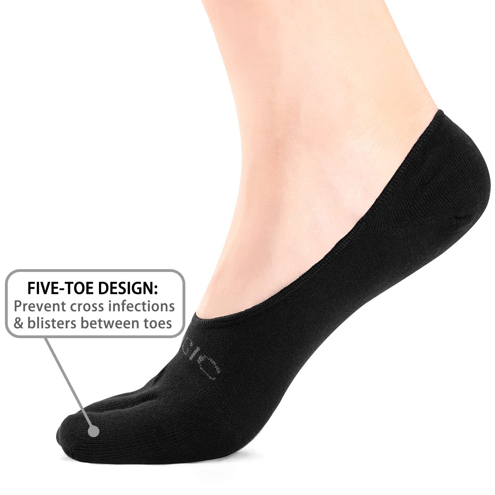 aomagic Toe Socks No Show Women Men Liner Socks Invisible Non-Slip Low Cut Finger Socks Soft Breathable, White/Black/Grey Medium - 3 Pairs