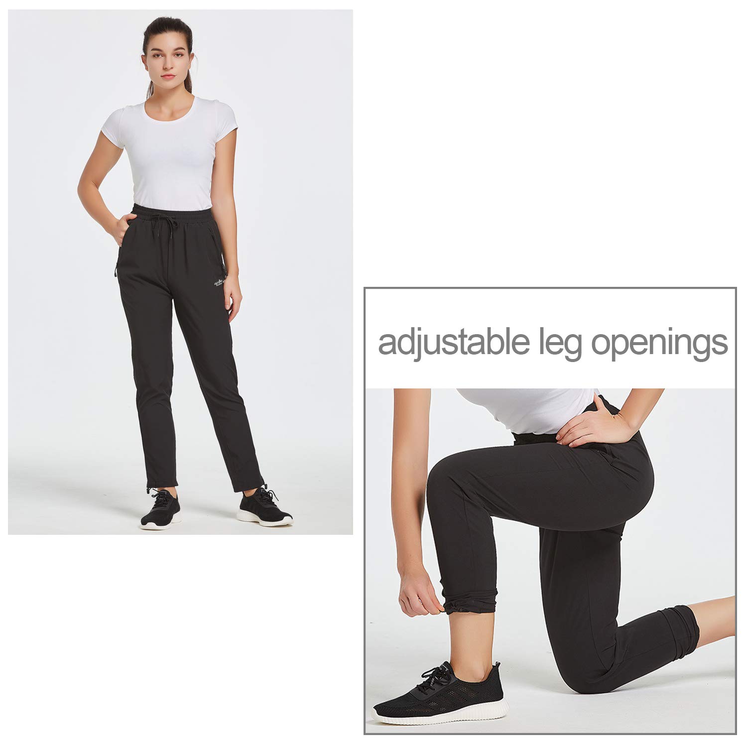 apollo walker Women's Hiking Pants Casual Quick Dry Cargo Capri, Active Lightweight Jogger Outdoor, UPF 50+ Black