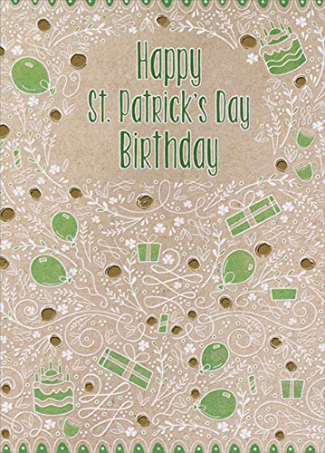 Designer Greetings Green Balloons, Presents and White Vines St. Patrick's Day Birthday Card