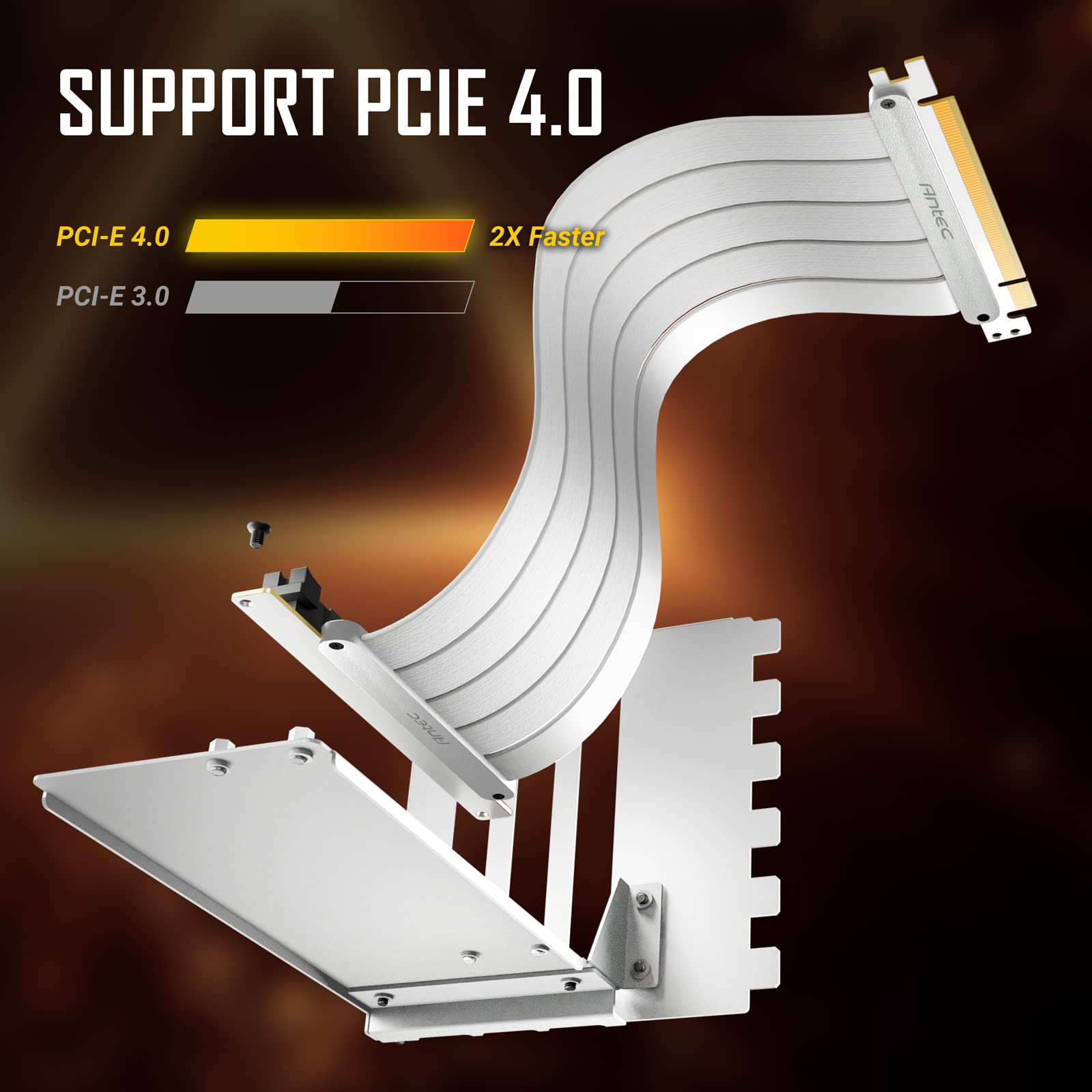 Antec Vertical GPU Mount, PCIE 4.0 Riser Cable High Speed Flexible Extender Card Extension Port 90 Degree 200mm, Black (GPU Vertical Mount only Support Full-Break PCIE Expansion Slot)