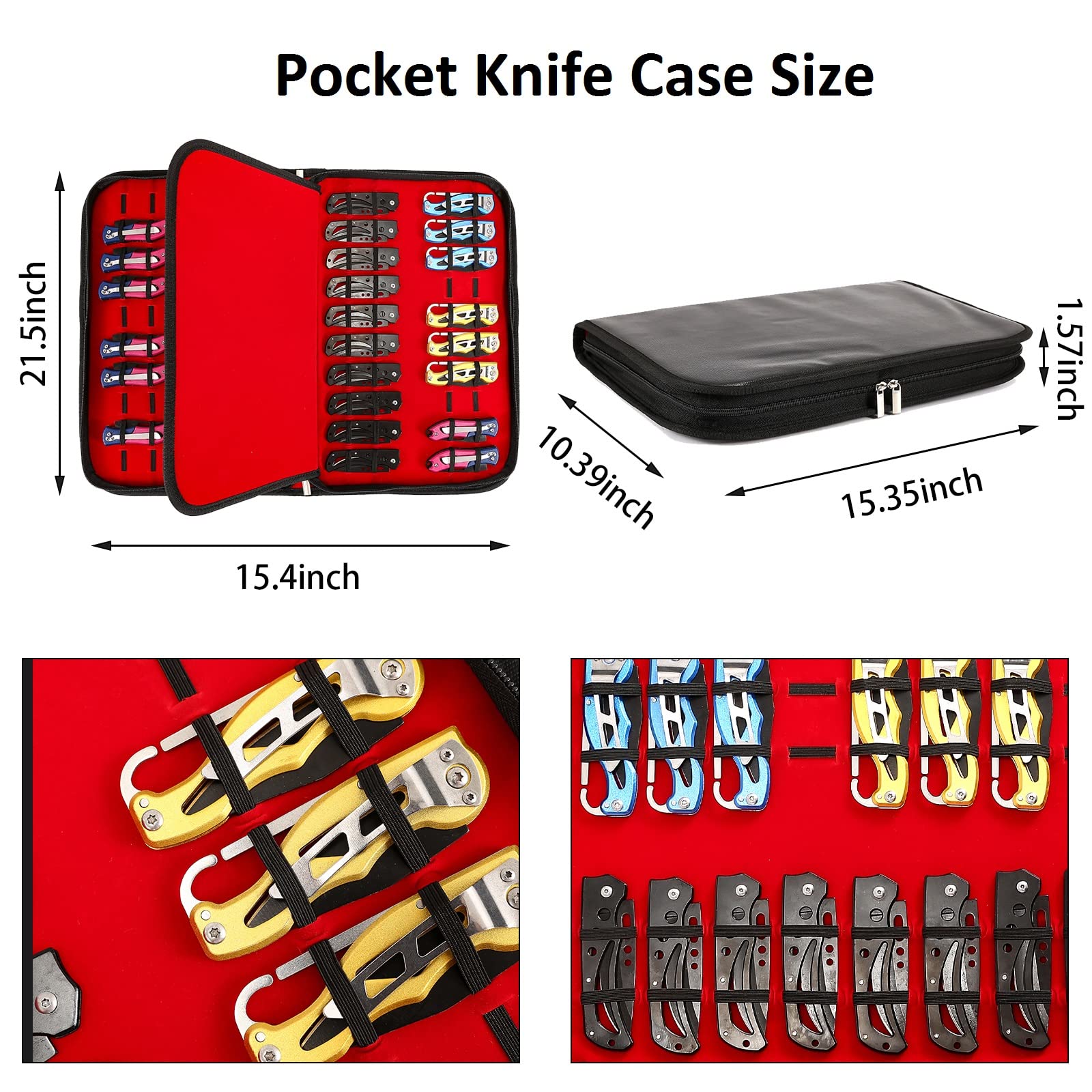 ATAZUA Knife Storage Bag with 40 Slots Waterproof PU Pocket Knife Storage Case Small Knife Display Case PU Knife Cases 15 x 24 inch