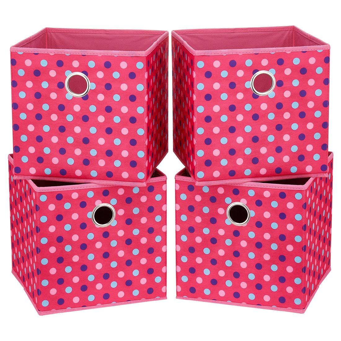 i BKGOO Foldable Storage Cube Drawer Bins Set of 4 Collapsible Fabric Storage Boxes with Round Metal Grommets for Organizing Shelf Nursery Home Closet Dots Pink 10x10x10 inch