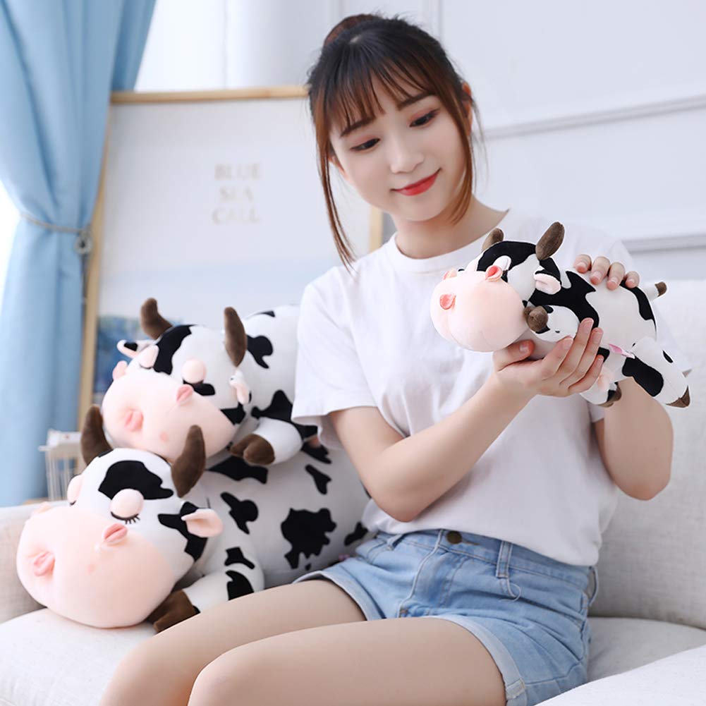 Jensquaify Cow Stuffed Animals, Cute Cow Plush Pillow Toy Cow Plushie Throw Pillow Gifts for Kids, 11.8"
