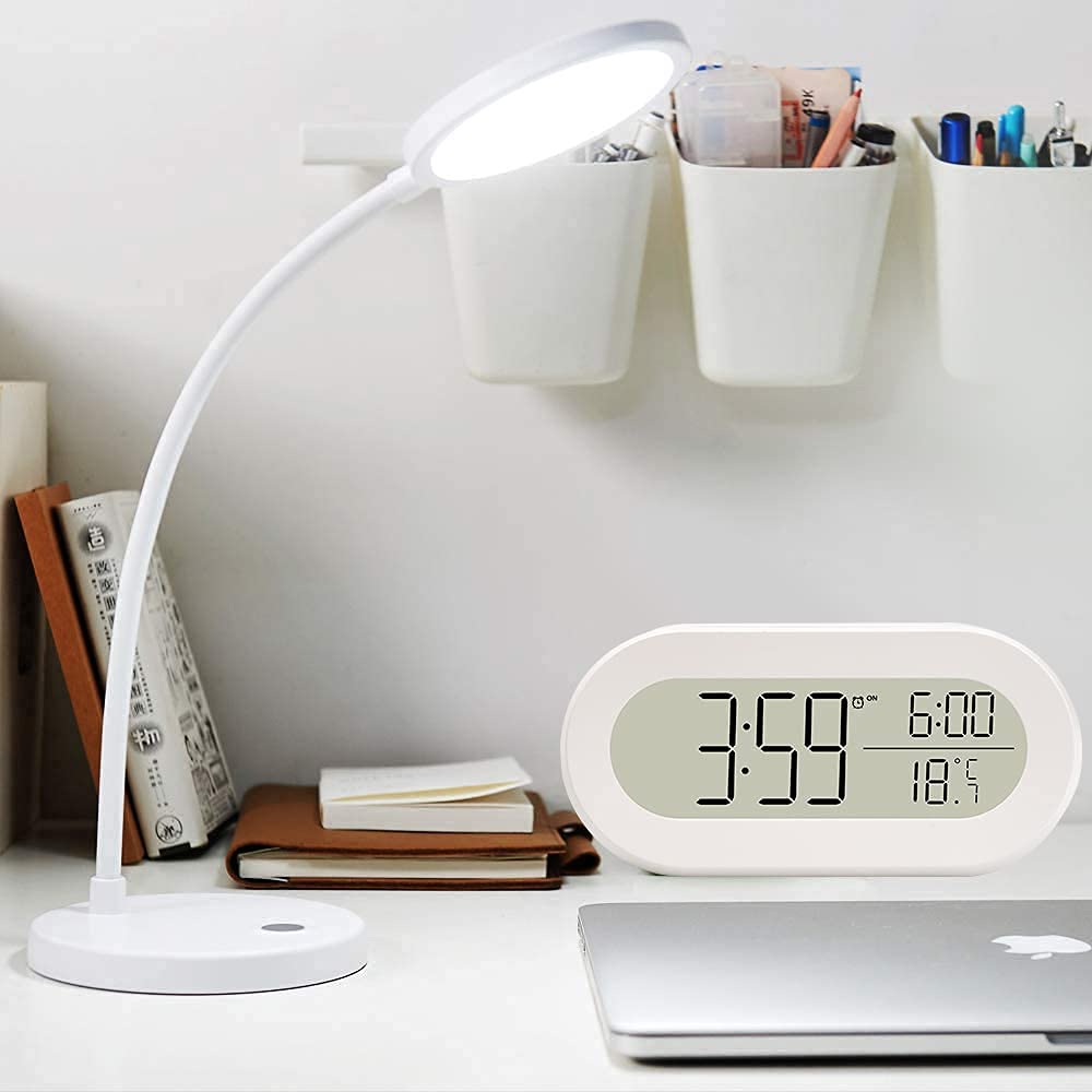 AIJIAXING Digital Alarm Clocks for Desk or Bedroom, Small Alarm Clocks for Kids,with Soft Backlight, Snooze and Temperature, Battery Operated - White…