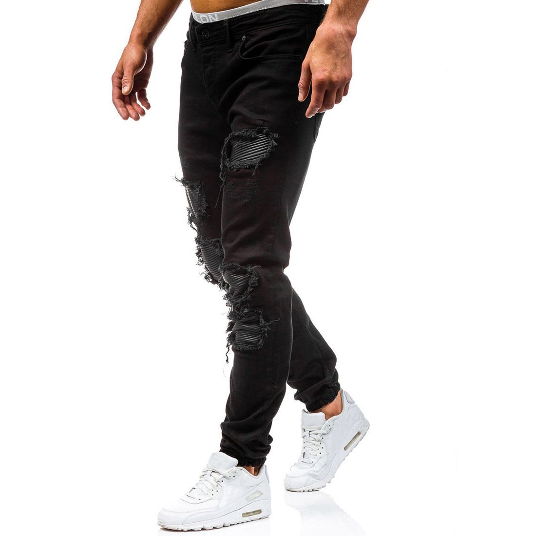 AOWOFS Men's Jeans Distressed Ripped Biker Moto Denim Stretch Slim fit Zipper Pants