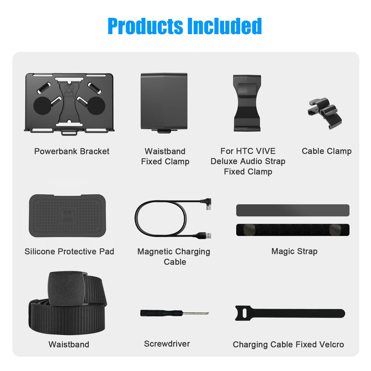 AMVR Powerbank Fixing Bracket, Battery Holder for Oculus Quest or Vive Deluxe Audio Strap, Fixed on The VR Headset Strap or on The Waist, Compatibly Multiple Sizes Mobile Power (Without USB Cable)