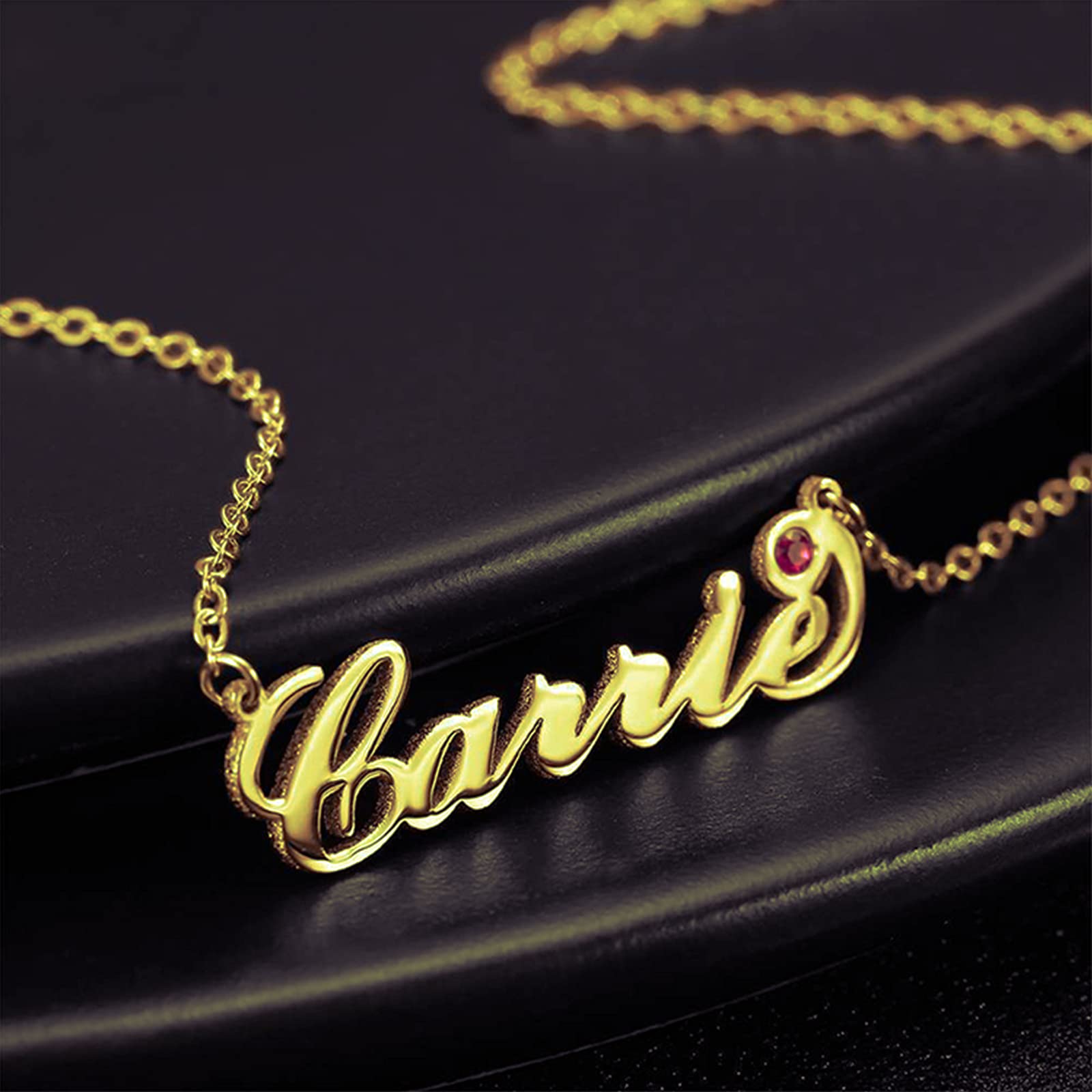 MRENITE 10k 14k 18k Solid Yellow Gold Personalized Name Necklace with Birthstone โ Small Dainty Nameplate Jewelry - Custom Any Name Gift for Her Women Daughter Wife Men