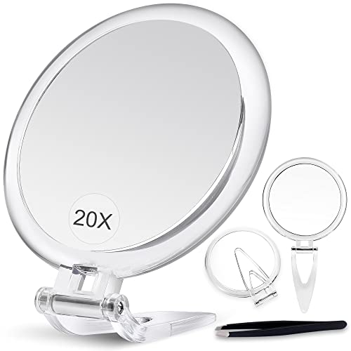 B Beauty Planet 20X Magnifying Mirror, Two Sided Mirror, 20X/1X Magnification, Folding Makeup Mirror with Handheld/Stand,Use for Makeup Application, Tweezing, and Blackhead/Blemish Removal. 5IN.