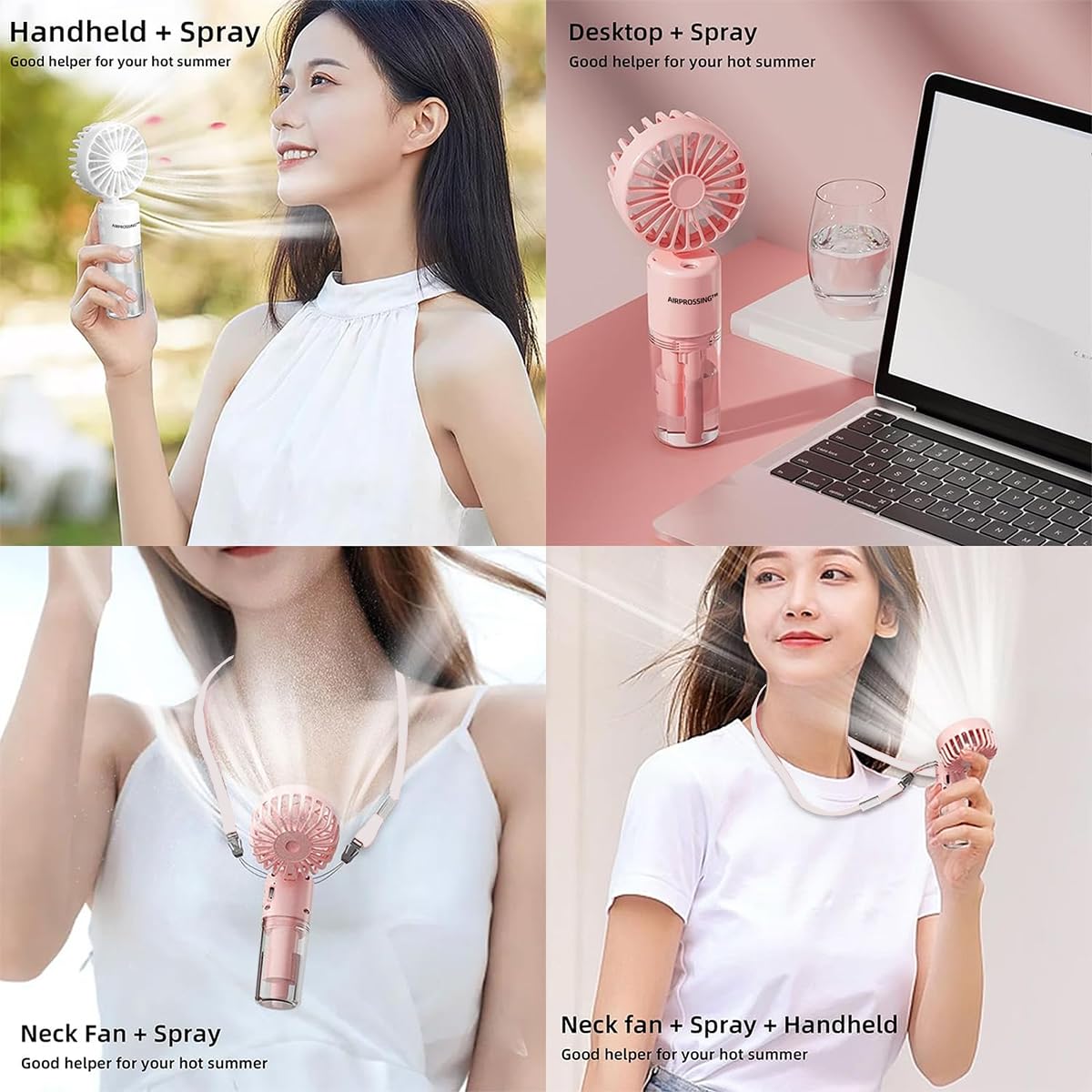 AIRPROSSING Portable Handheld Misting Fan,Rechargeable Battery Operated Spray Water Mist Fan Foldable,4 Speeds,Small Personal Cooling Fans for Outdoor,Travel, Makeup, Home, Office, Camping (white)