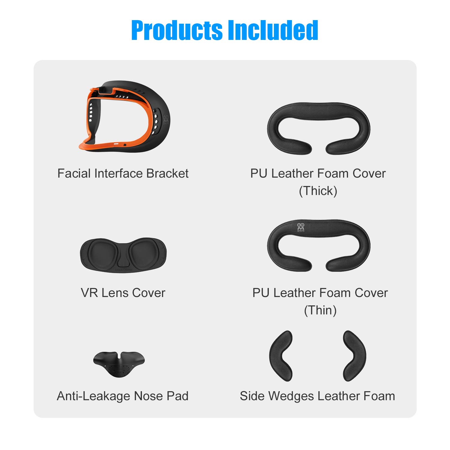 AMVR Resilient VR Facial Vent Soft Interface Bracket & Anti-Leakage Light PU Leather Foam Face Cover Replacement Pad Custom Comfort Accessories Set for Oculus Quest 1 (7-in-1, Not Fit Quest 2)