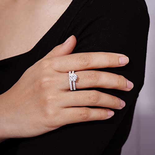 Amazon Essentials Platinum-Plated Sterling Silver Round Ring Set made with Infinite Elements Cubic Zirconia (1 Carat Center Stone), Size 7 (previously Amazon Collection)