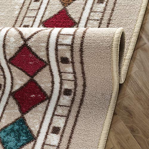 Antep Rugs Alfombras Modern Bordered 5x7 Non-Skid (Non-Slip) Low Profile Pile Rubber Backing Indoor Area Rugs (Maroon Beige, 5' x 7')