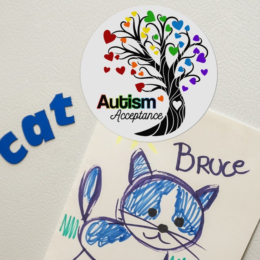 Autism Acceptance Tree of Life with Hearts Automotive Car Refrigerator Locker Vinyl Circle Magnet