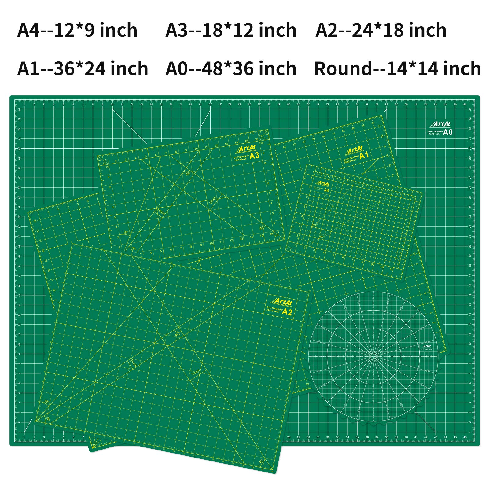 ArtAt Self Healing Cutting Mat: 12″x 18″ Green Double Sided Non-Slip 5 Layers PVC Durable Craft Sewing A3 Mat for Rotary Cutter, Use for Quilting and Scrapbooking and Craft & Art Projects…