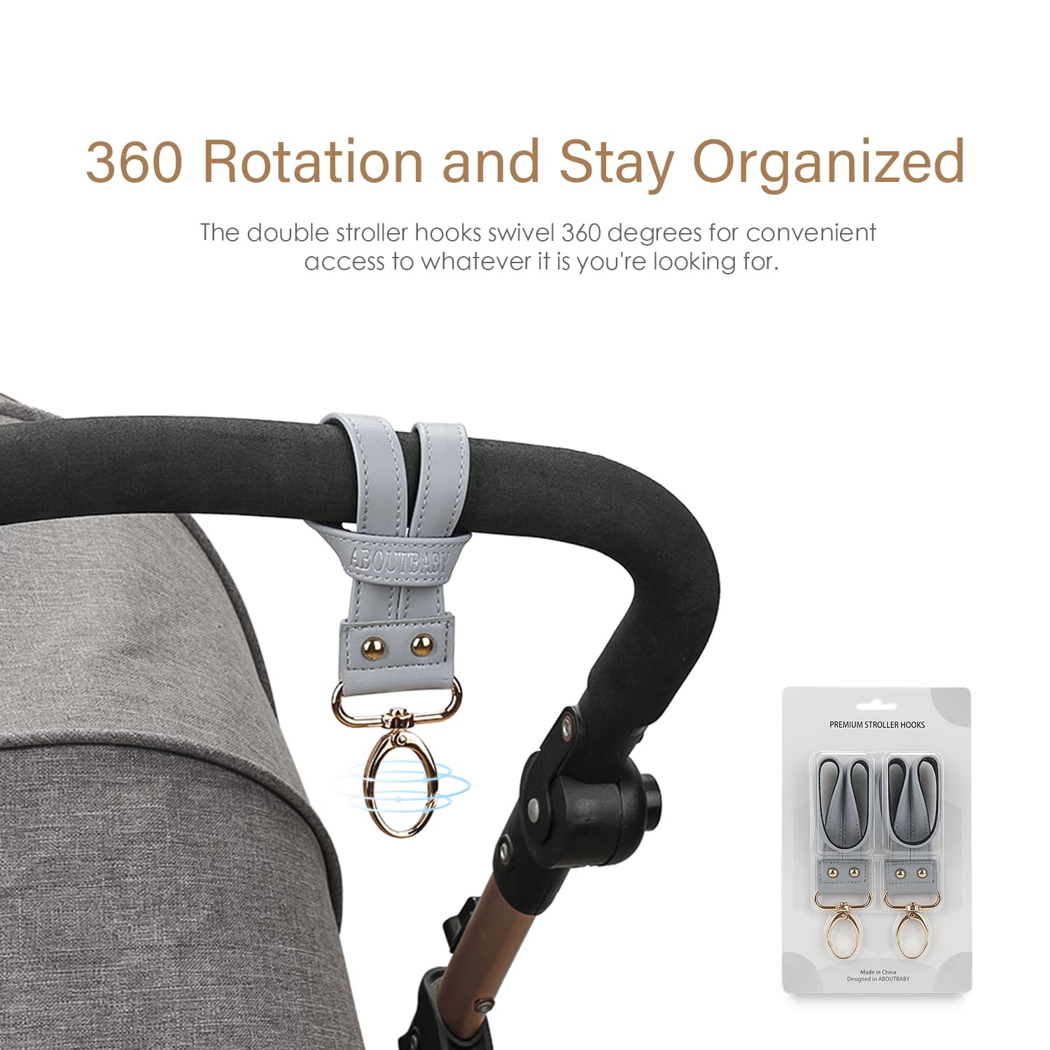 Baby Stroller Hooks Bag Hooks 2PCS Universal Diaper Bag Clips for Stroller,Car Seat Hooks Mommy Clip for Shopping Bag (Grey)