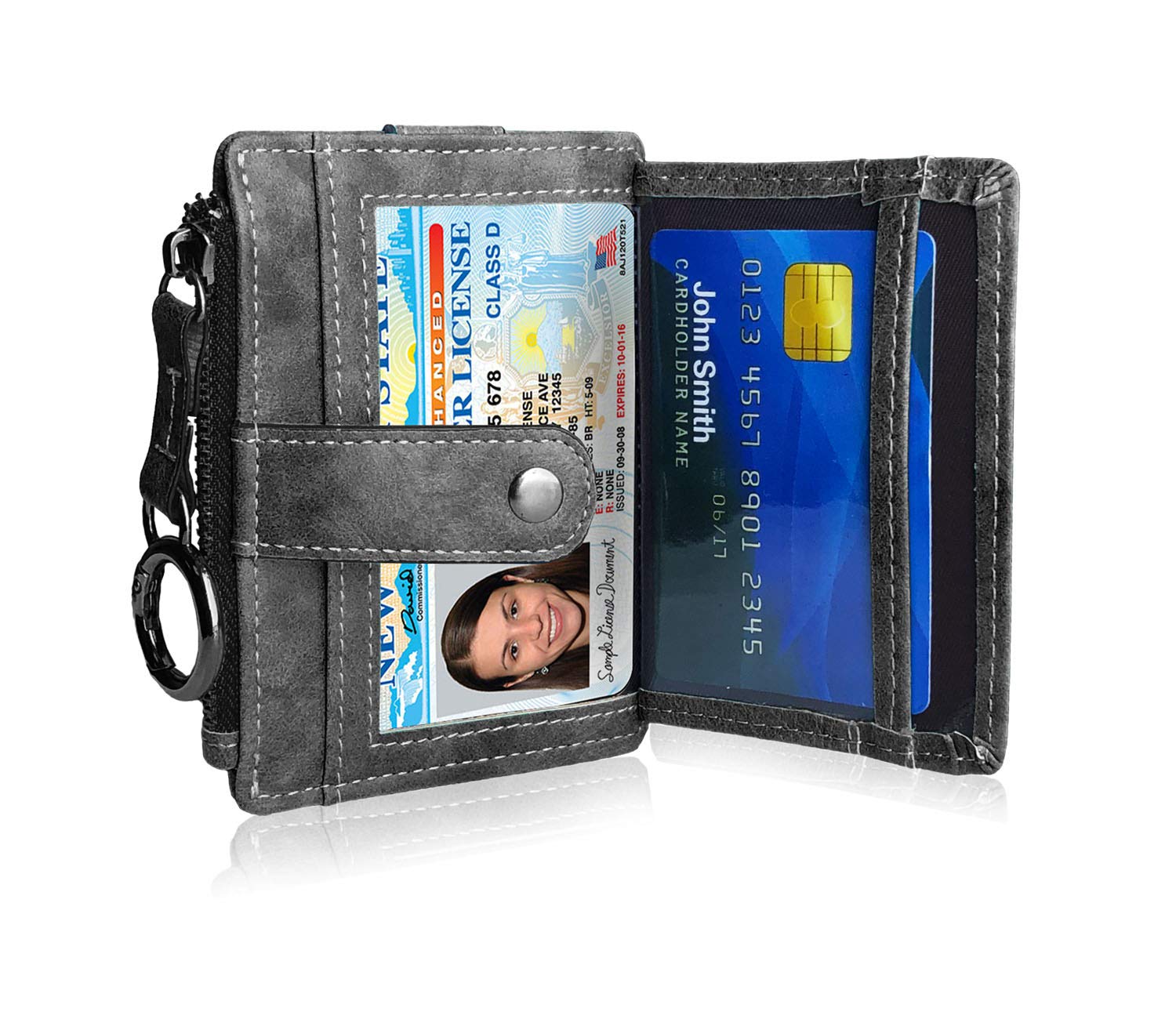 AOXONEL Card Wallet Leather Rfid Credit Card Holder for Women Compact Small Womens Wallet Ladies Slim Mini Coin Purse (Grey)