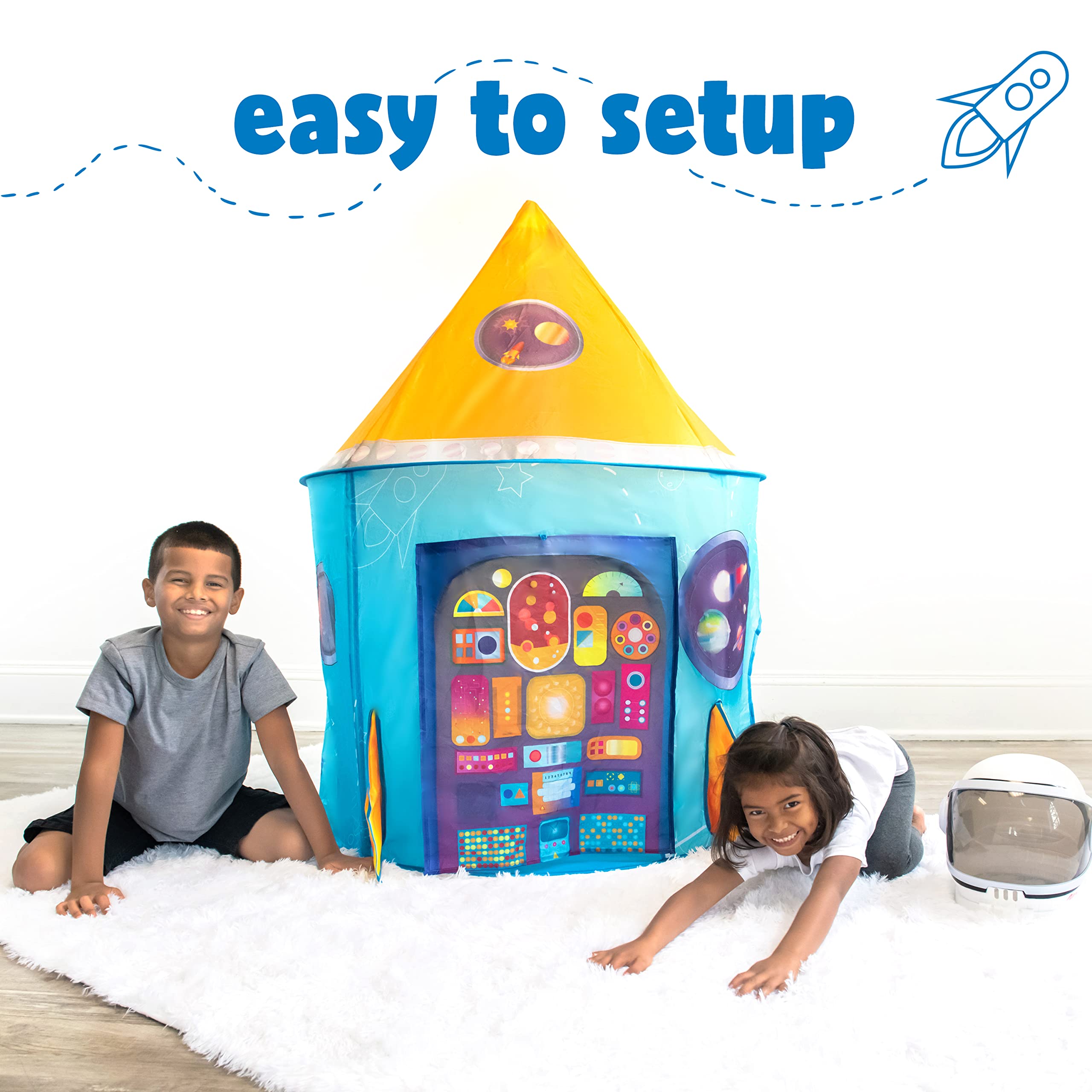 W&O Rocket Ship Play Tent with Tunnel, Ball Pit and Blast Off Button - Inspire Creative Play for Kids - Perfect for Indoor & Outdoor Adventures