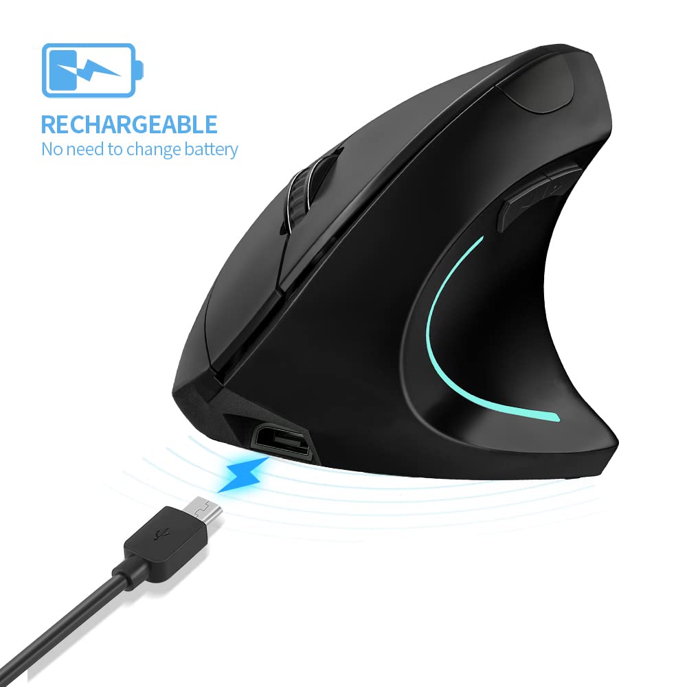 Attoe Vertical Mouse, 2.4GHz Wireless Rechargeable Ergonomic Vertical Computer Gaming Mouse,Comfortable Grip 2400 DPI Optical USB PC Gaming Mice for Laptop MAC