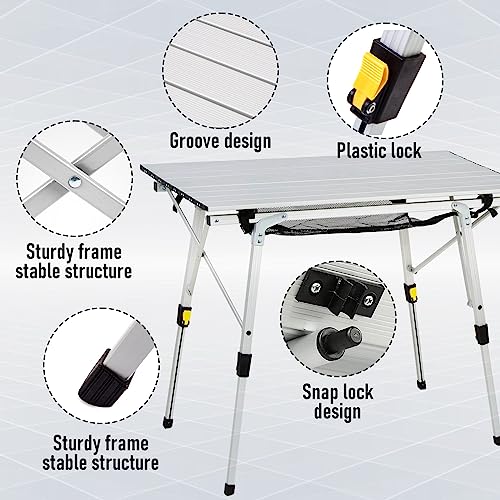 Alpen Outdoor Aluminum Folding Camping Table Adjustable Height for Outdoor Picnic, Camping, Beach, Lightweight Camp Table with Mesh Layer and Carry Bag (35 x 21 inch)