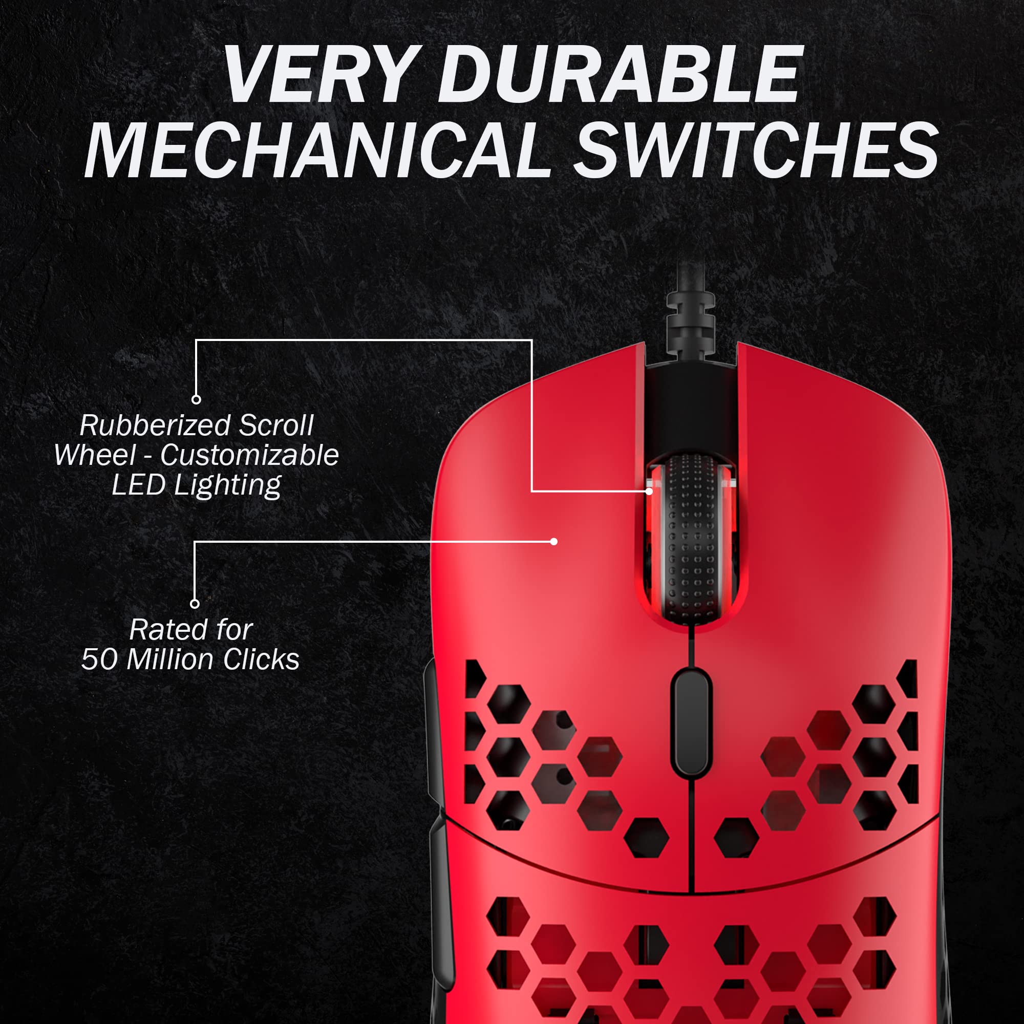 HK Gaming Mira M Ultra Lightweight RGB Gaming Mouse | Honeycomb Shell | 63 Grams | max 12000 cpi | USB Wired | 6 programmable Buttons | On-Board Memory | Anti Slip Grips | Mira-M Monza