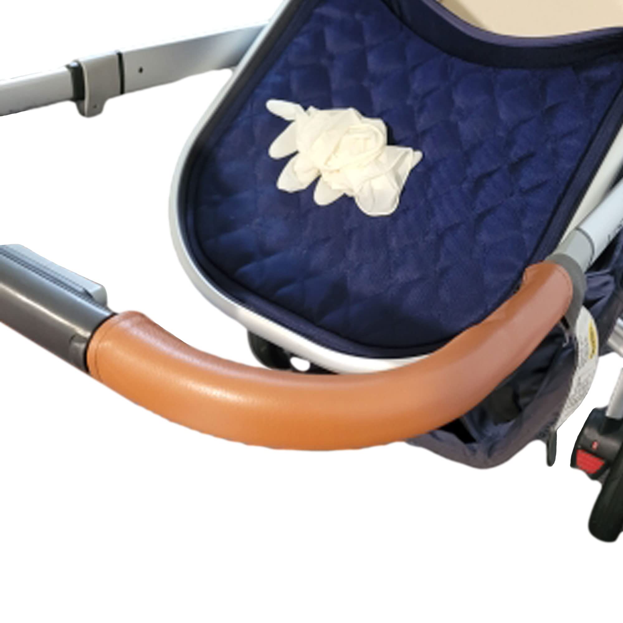 Baby Stroller Leather Armrest Handle Cover Compatible with Uppababy Vista V1/V2 Stroller, Bumper Sleeve Case Bar Protective Covers Pram Accessories (for mom Handle Brown)