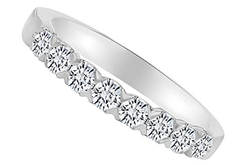 AFFY 1/2 Carat Round Shape White Natural Diamond Engagement Wedding Band Ring In 14k Solid White Gold (0.5 Cttw) Ring Size-10.5