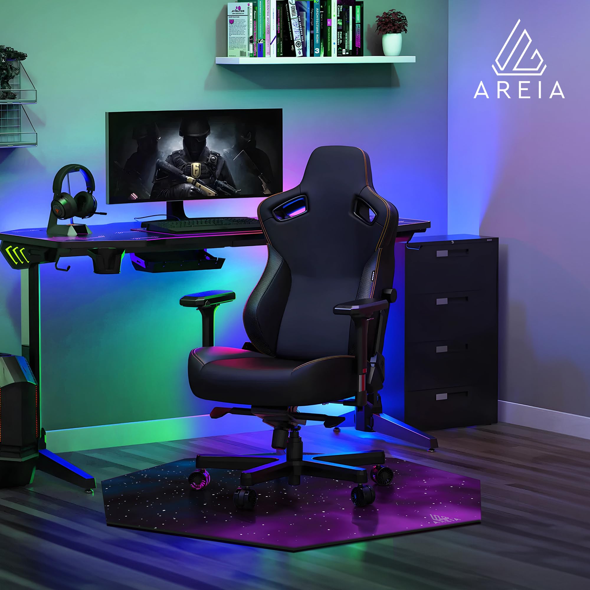 AREIA Computer Chair Mat (47” x 47”), Noise Cancelling Gaming Chair Mat – Anti-Slip Gaming Floor Mat – Scratch Resistant Mat for Office Chair – Octagon Computer Chair Mat for Hardwood Floor
