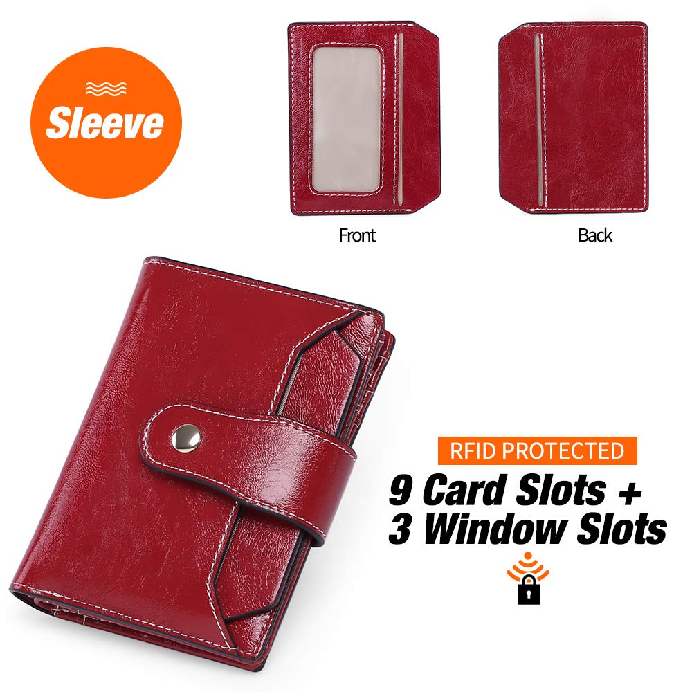 GOIACII Women Wallet RFID Blocking Leather Small Bifold Zipper Pocket Wallet Compact Card Case Purse with ID Window