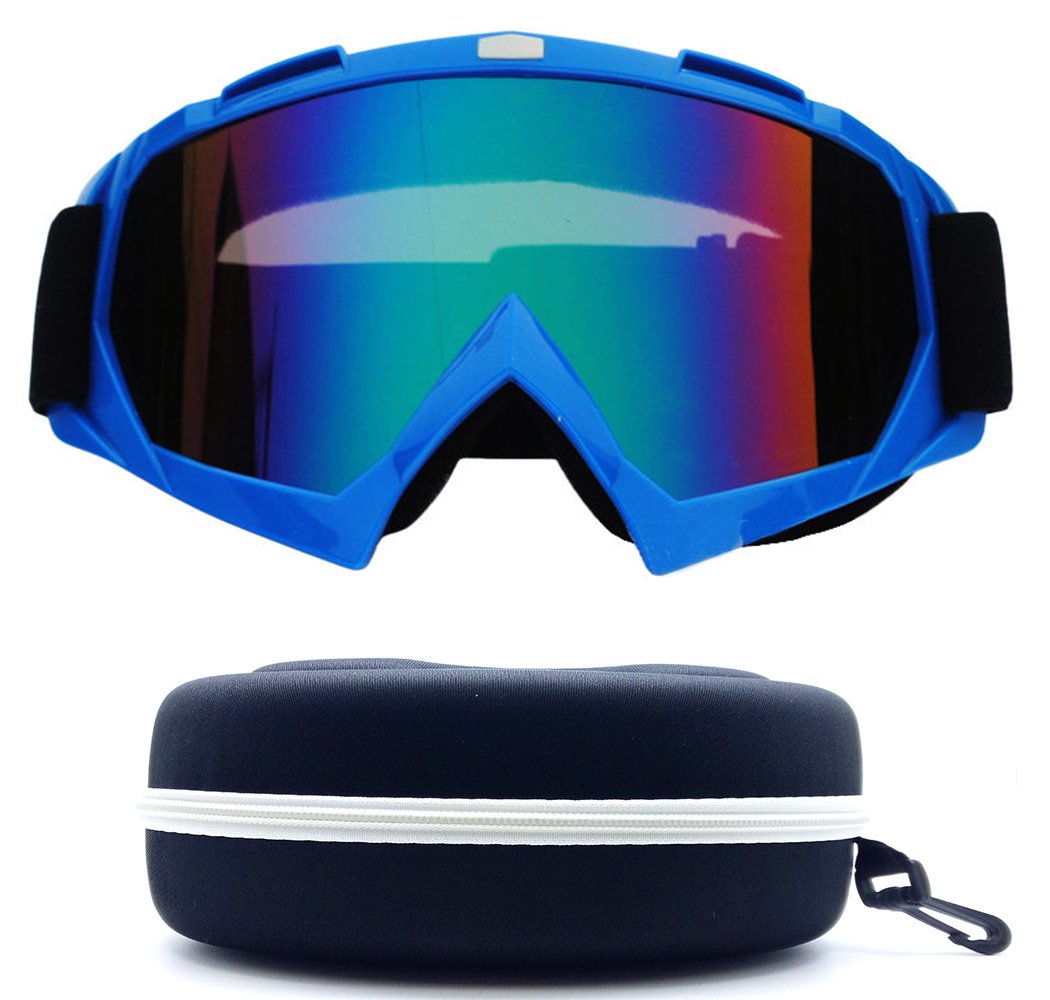 b21design Ski Goggles for Men Women White Blue Lightweight Wide View,100% UV protection Blocking Helmet Off Road, Snow Boarding Mirror (Blue + Case)