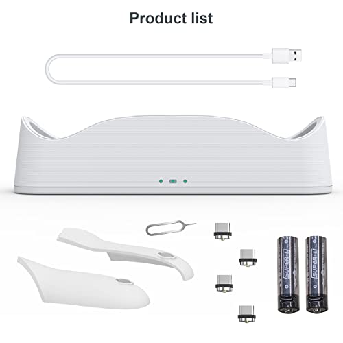 BA1 Charging Dock for 2 Magnetic Charging Station with 2 Color LED Indicator Light Wall Mount Magnetic Base Charger Charging Stand with USB-C Charge Cable BA1(White)