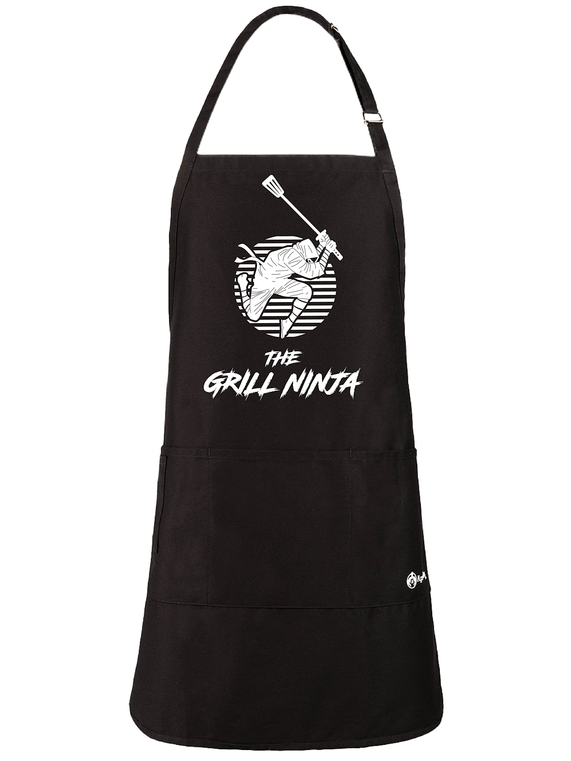 ApronMen, The Grill Ninja BBQ Grilling Funny Aprons For Men With Adjustable Straps One Size Fits All Cooking Aprons With Pockets - Professionally Printed Gifts For Dad