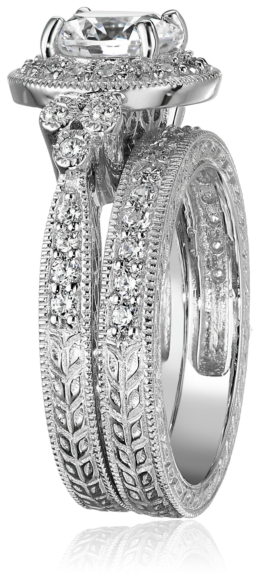 Amazon Essentials Platinum-Plated Sterling Silver and Infinite Elements Cubic Zirconia Wedding Ring, Size 5, (previously Amazon Collection)