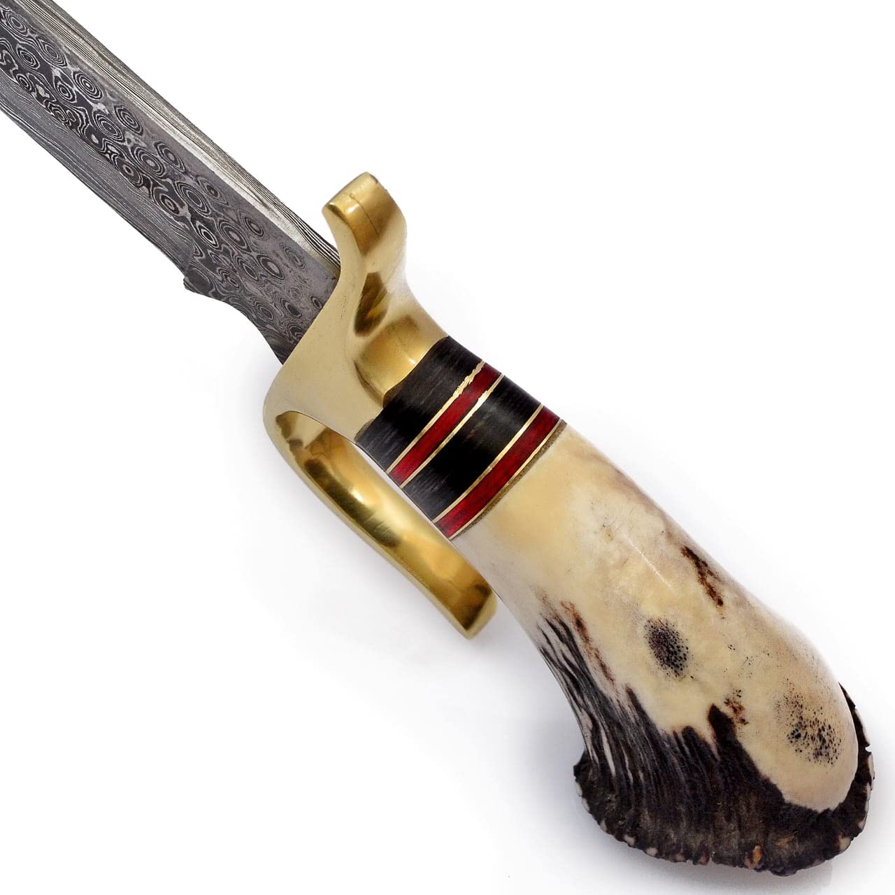 BABA Damascus Steel Stag Horn Crown Antler Hunting Bowie KNIFE 601